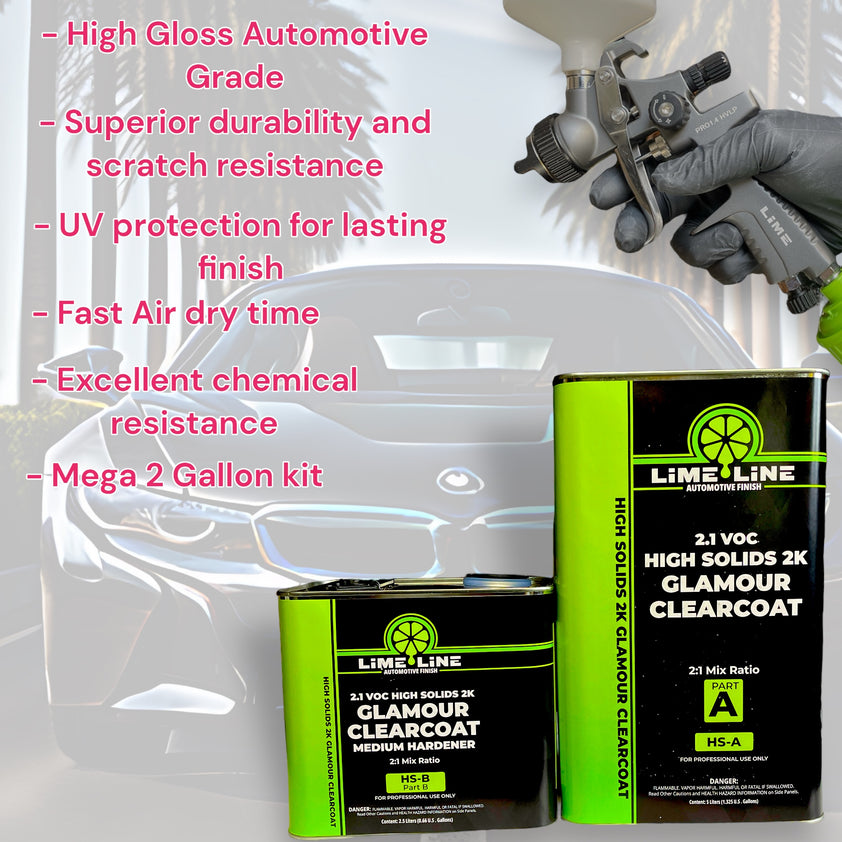 LiME LiNE Mega 2 Gallon Automotive Urethane Clearcoat kit 2:1 mix: Hig – LiME LiNE Paint Supply